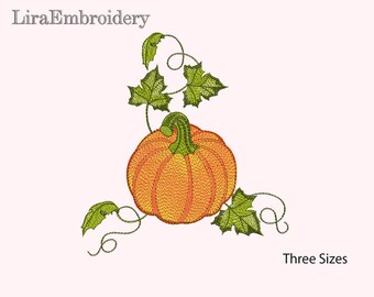 Pumpkin Machine Embroidery Design, Embroidered Pumpkin With Leaves ...