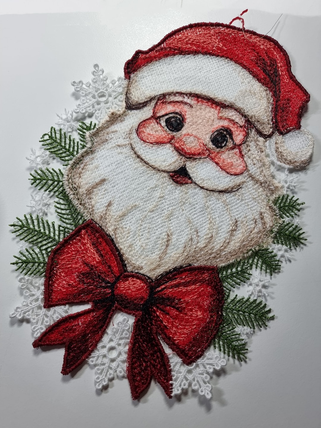 Large FSL Santa Claus Decoration, Christmas Bow and Pine Branch Lace ...