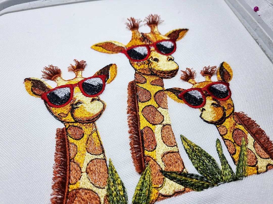 Machine Embroidery Giraffes With Fluffy Manes Wearing Sunglasses ...
