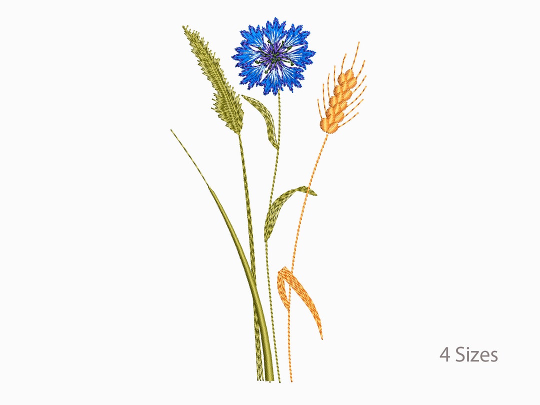 Cornflower Machine Embroidery File 4 Sizes, Knapweed and Wheat Ears ...