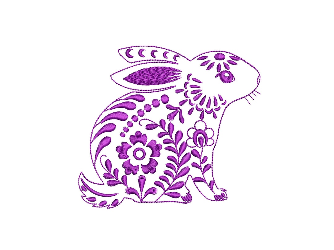 Easter Machine Embroidery Designs. Bunny With Flowers Pattern ...