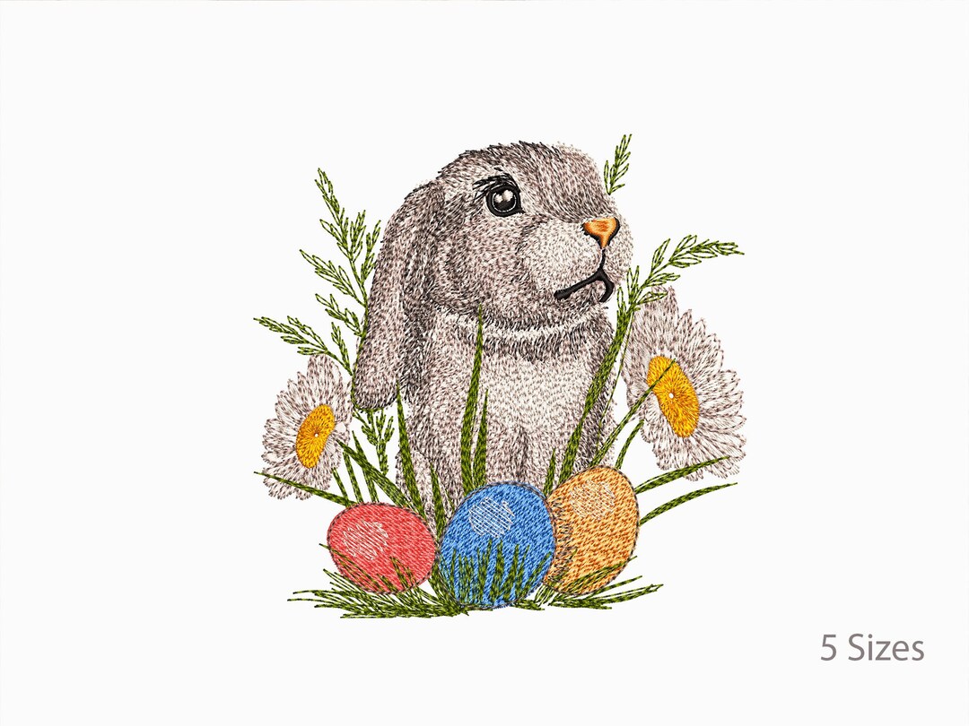 Machine Embroidery Easter Bunny With Meadow Flowers, Daisies. 5 Sizes ...