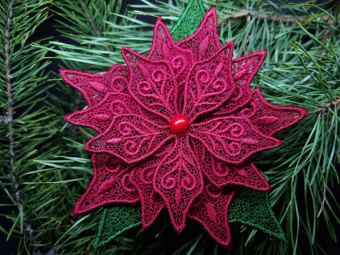 3D FSL Poinsettia Christmas Ornament. Free Standing Lace Machine ...