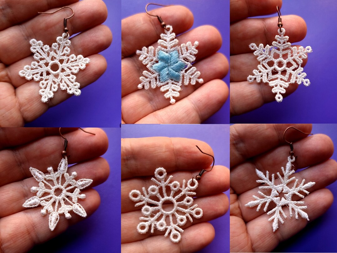 6 FSL Earrings. Snowflake Earrings. Machine Embroidery Design.free ...