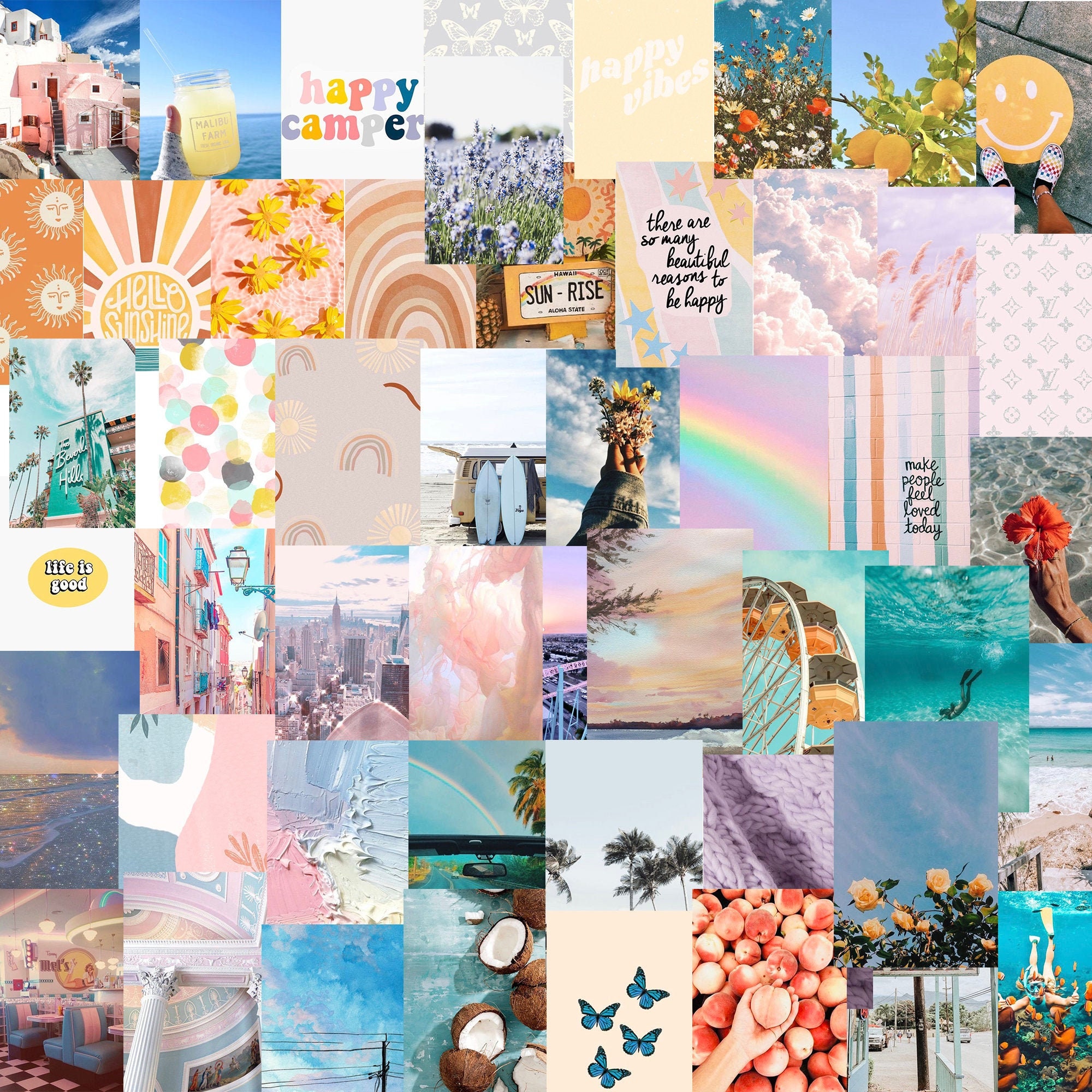 Ready to Print, Happy & Bright Pastel Aesthetic Wall Collage Kit | Pack ...