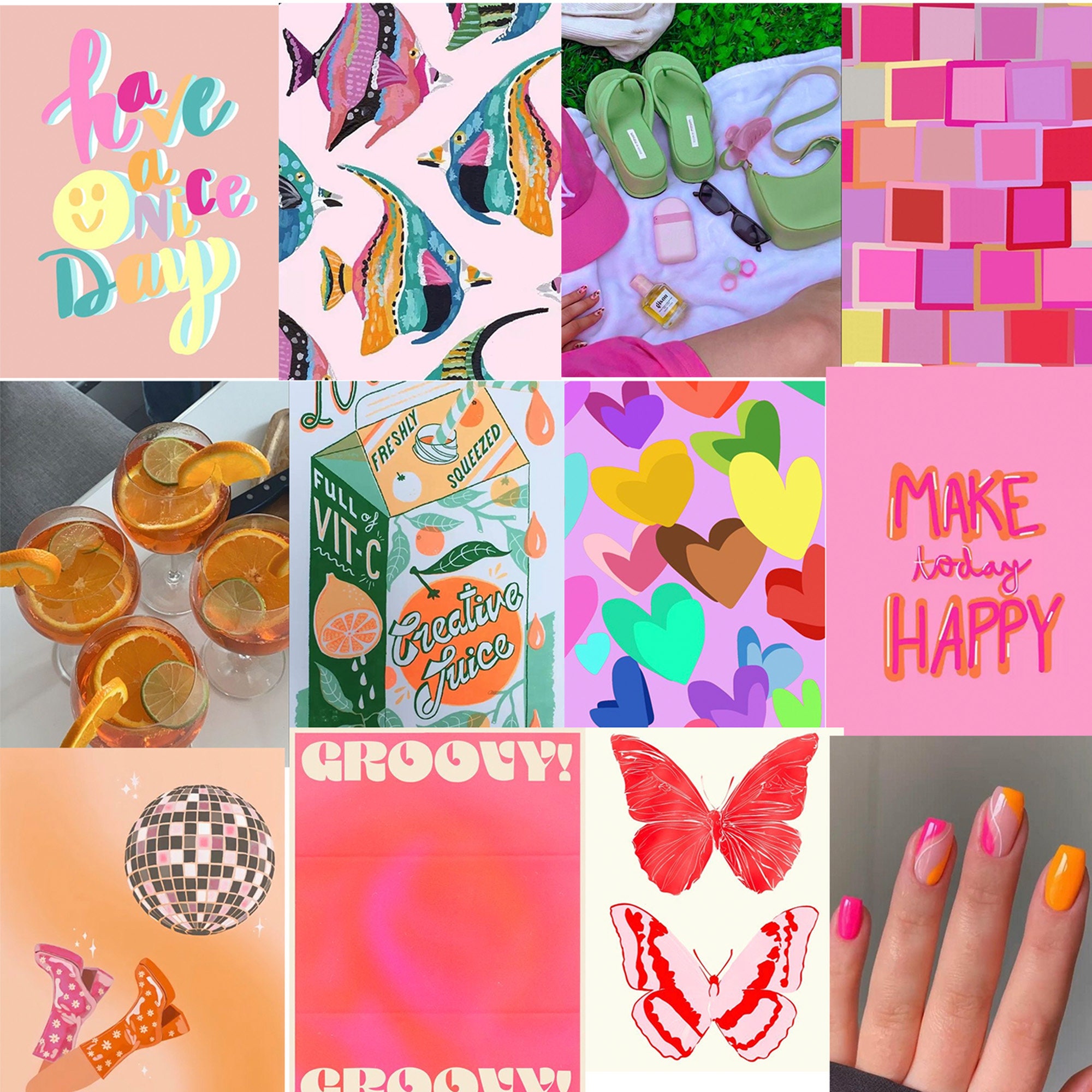 Ready to Print Preppy & Bright, Pink/orange Aesthetic, Bright Wall ...