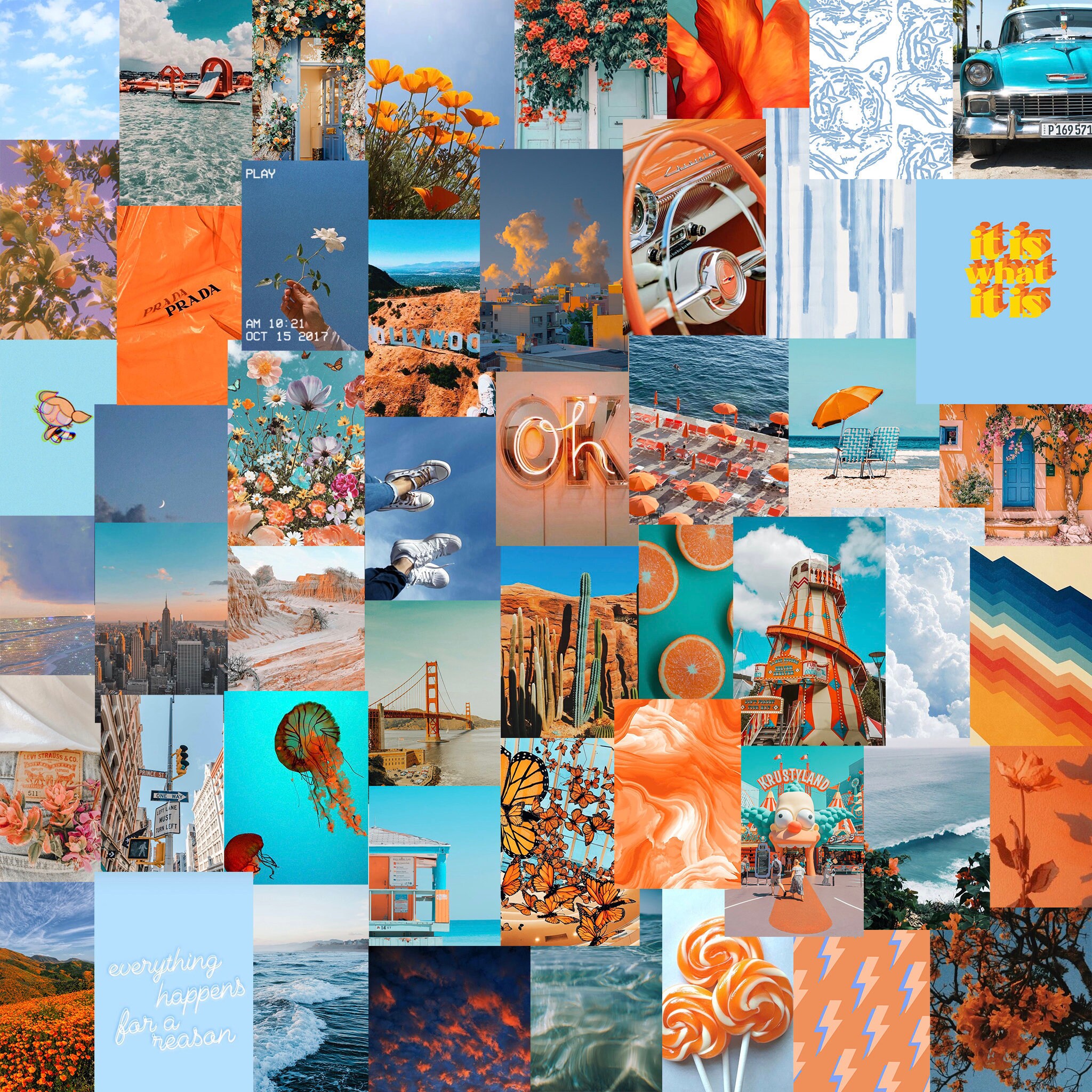Ready to Print Wall Collage Kit Orange & Blue Travel Vibes - Etsy