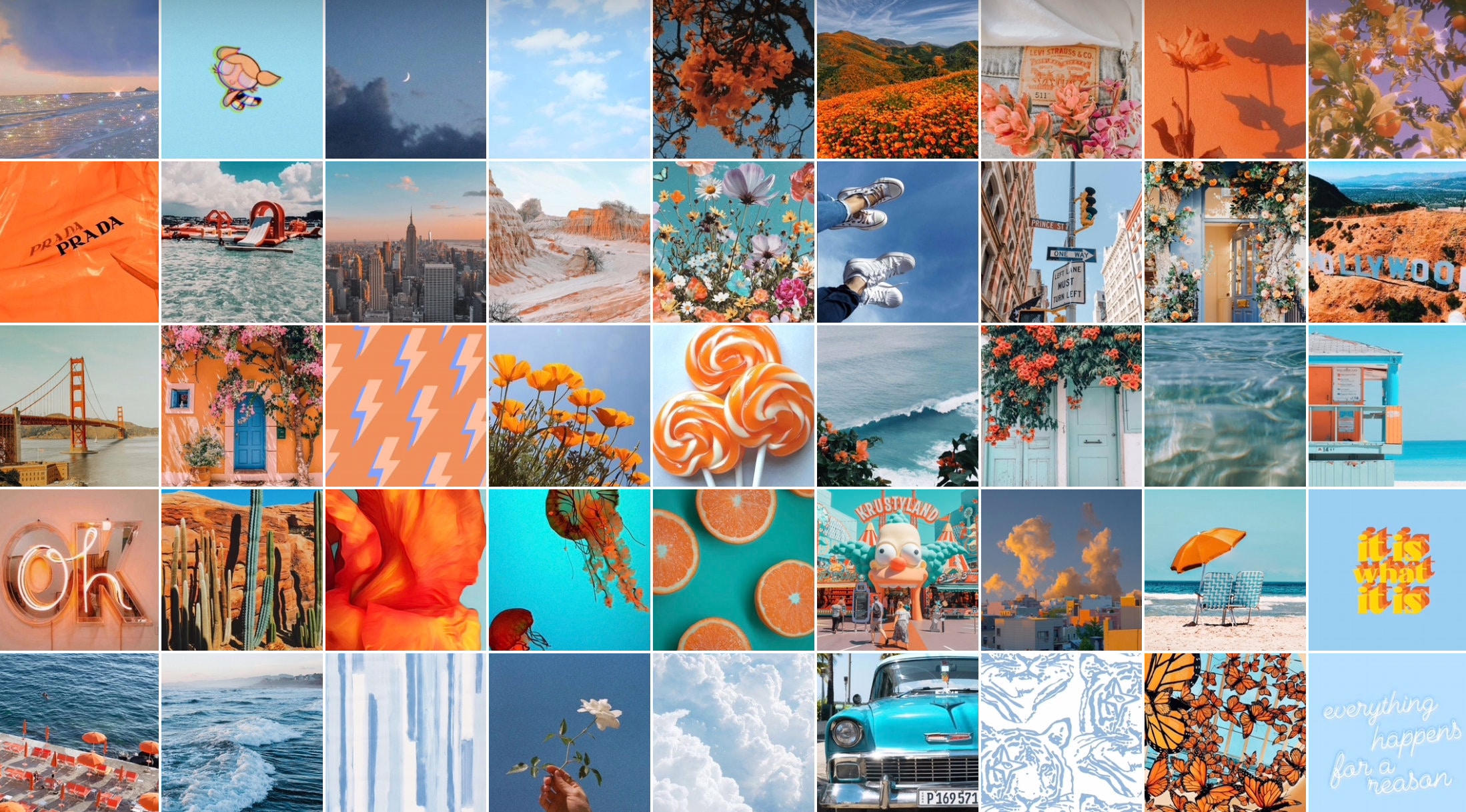 Ready to Print Wall Collage Kit Orange & Blue Travel Vibes - Etsy