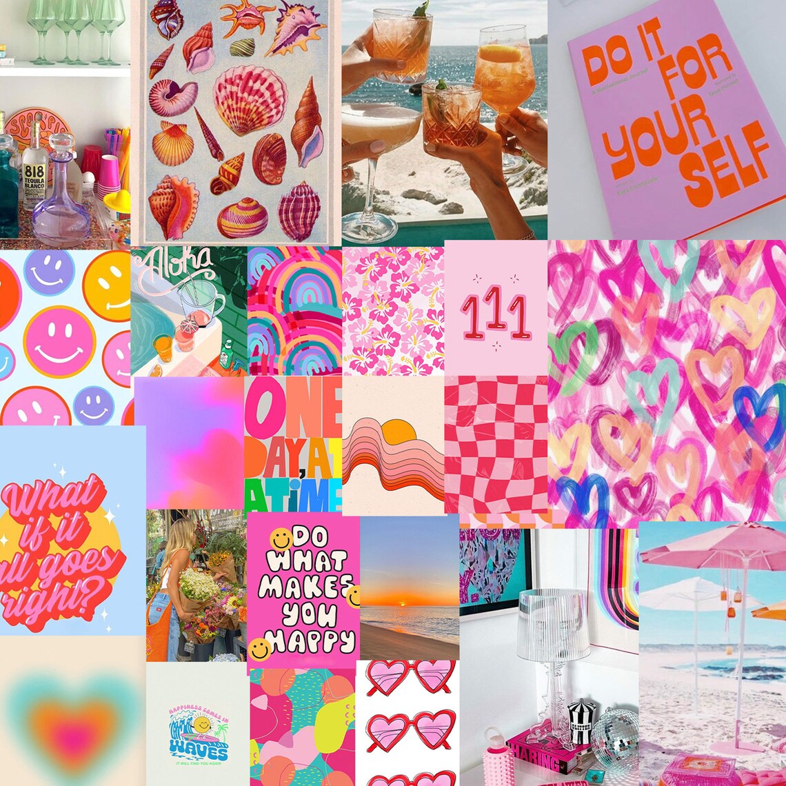 Ready to Print Preppy & Bright, Pink/orange Aesthetic, Bright Wall ...