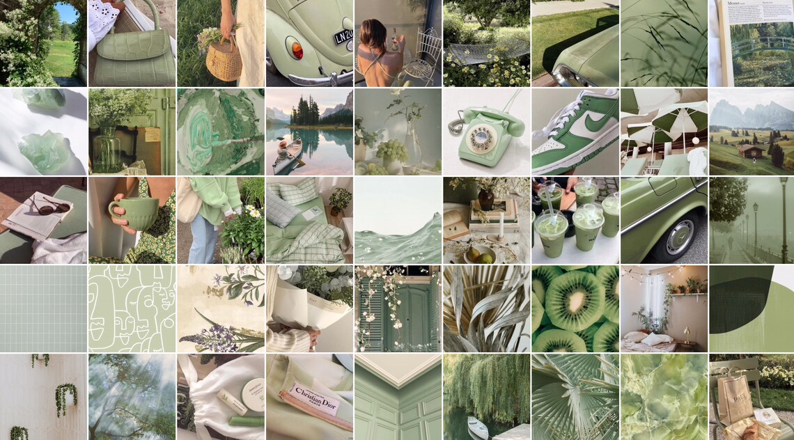 Ready to Print Wall Collage Kit Green Aesthetic Nature & - Etsy