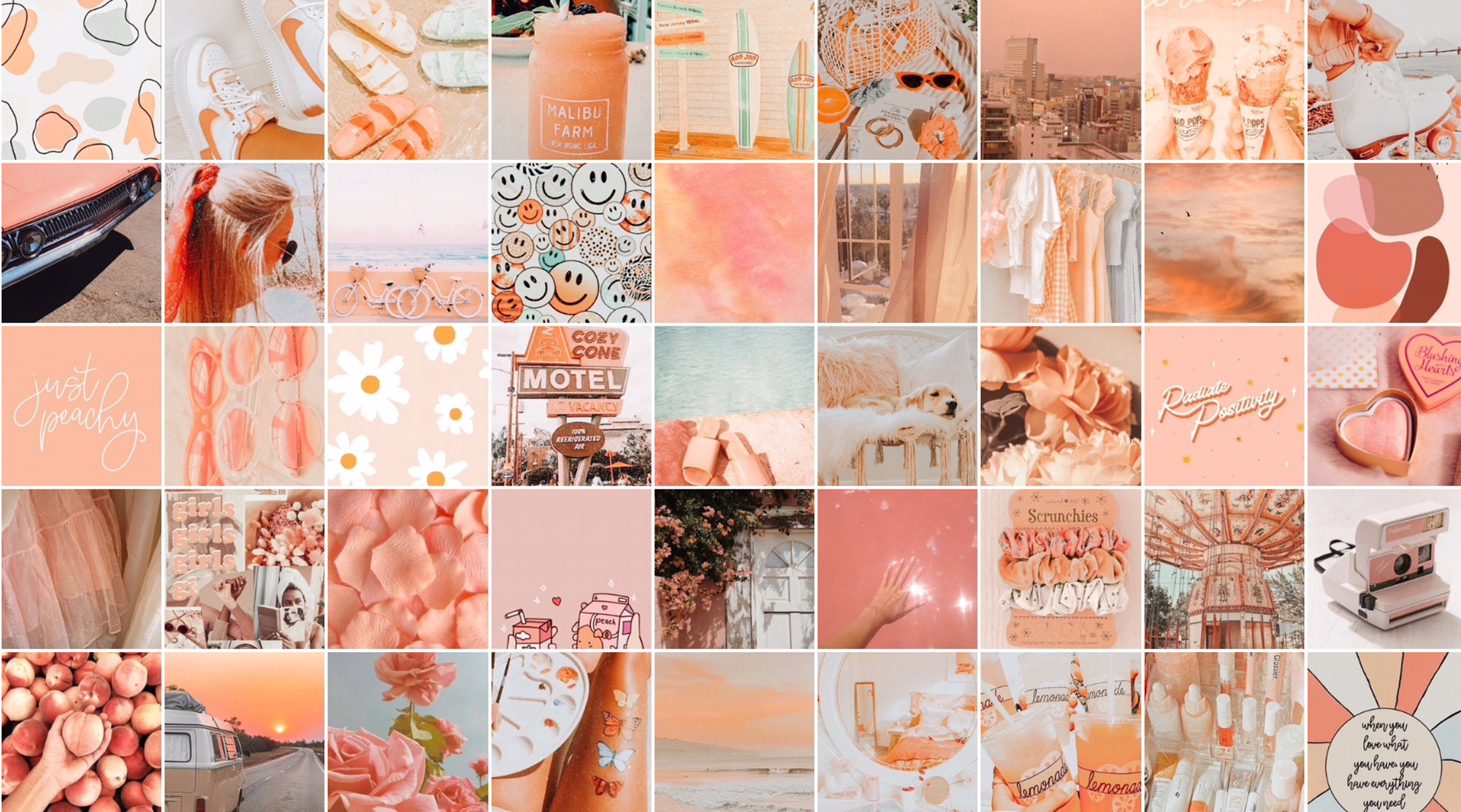 Ready to Print Peachy Warm Aesthetic, Travel Vibes Wall Collage Kit ...
