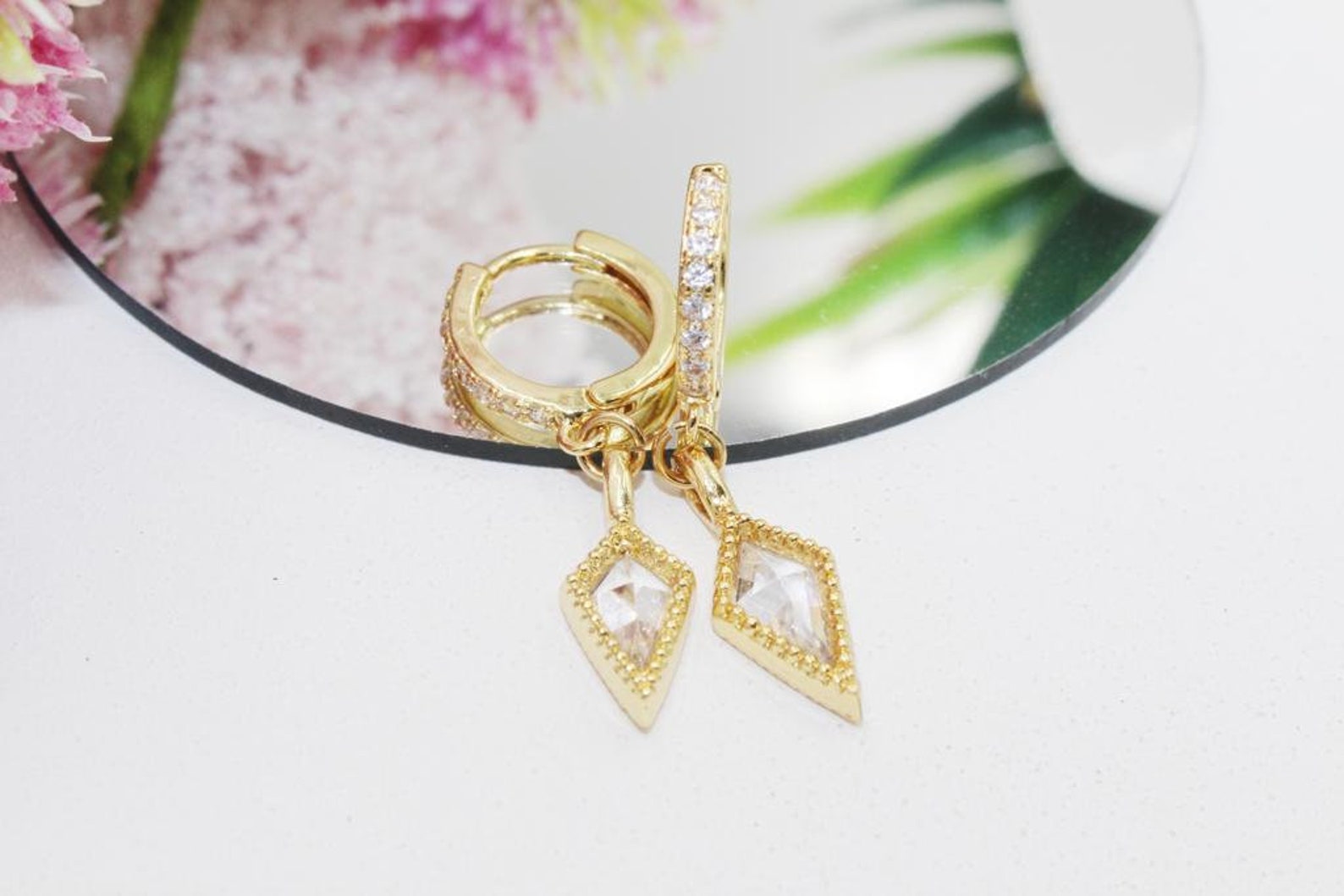 18K Gold Filled Dainty Diamond Shape Pendant Cubic Zirconia | Etsy