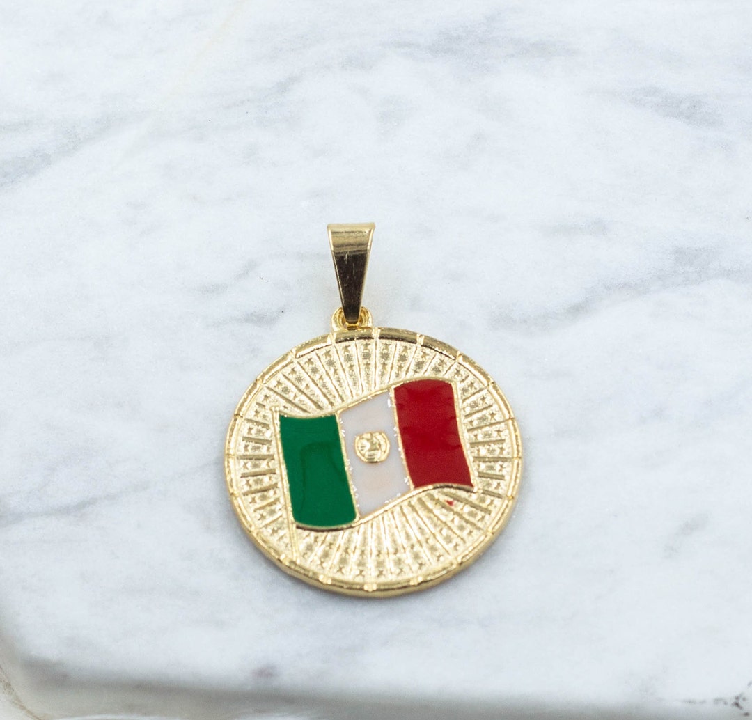 18K Gold Filled Jewelry, Mexico Flag Pendant, Mexico Medallion Pendant ...