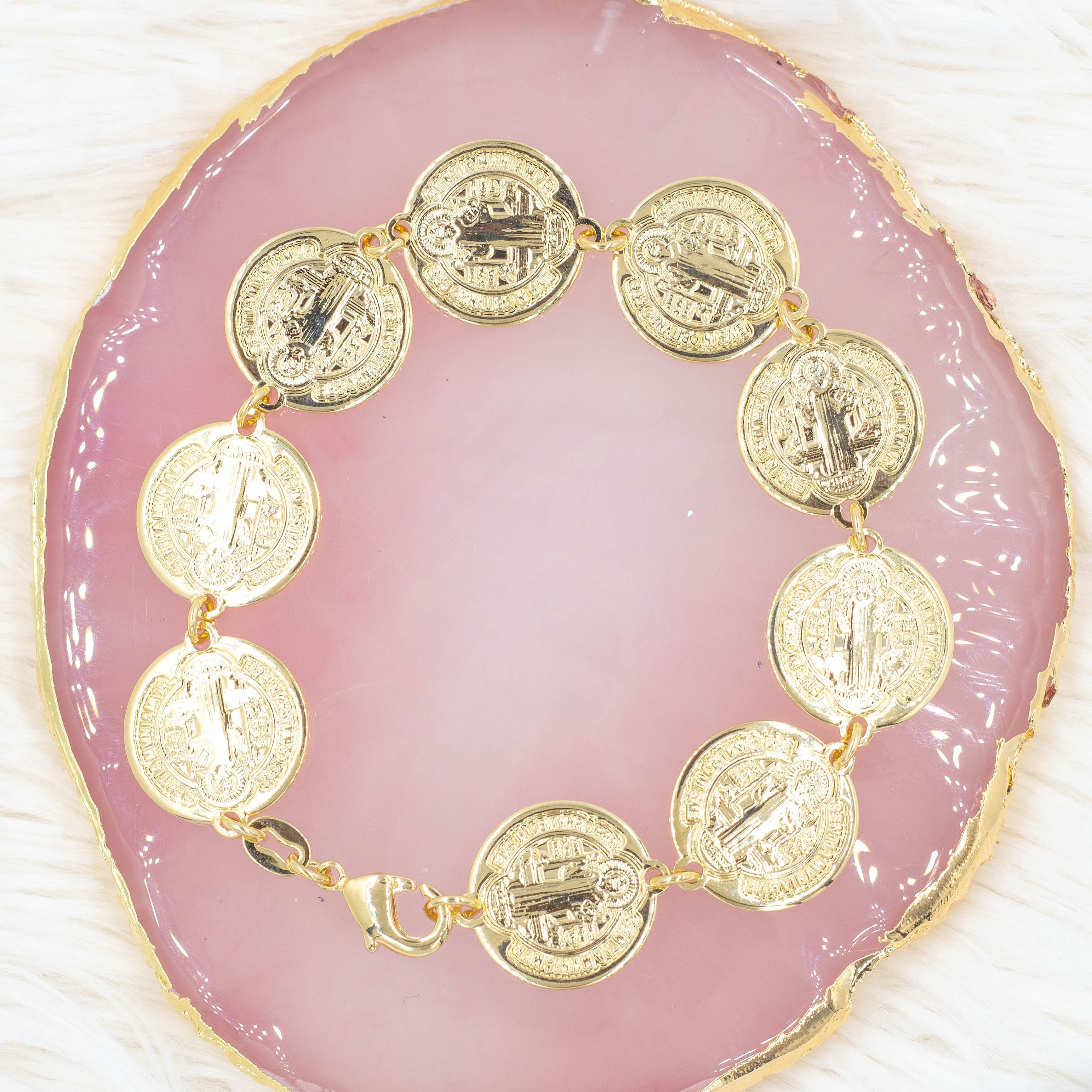 18k Gold Filled Saint Benedict Coin Bracelet - Religious Protection ...