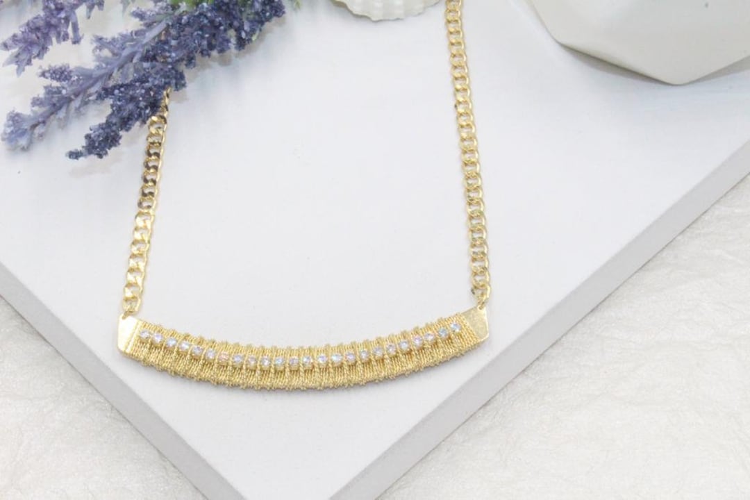 18K Gold Filled Gold Threaded Cubic Zirconia Accents Cuban Link Chain ...