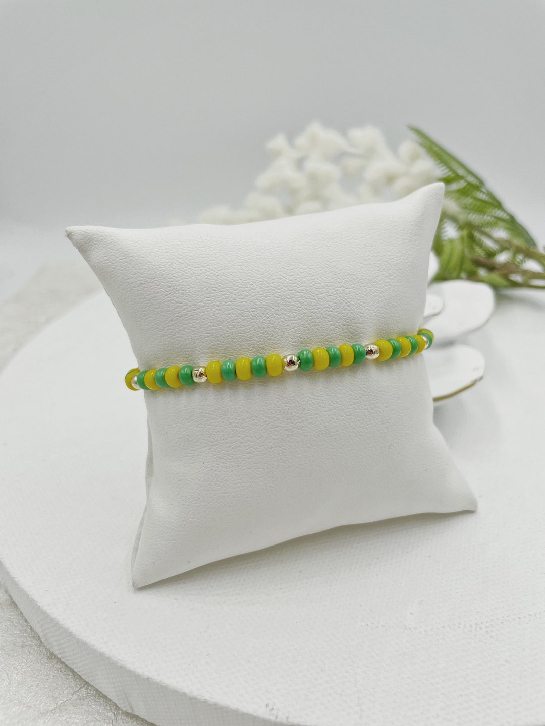 18k Gold Filled "green & Yellow Beads Orula" Bracelet - Etsy