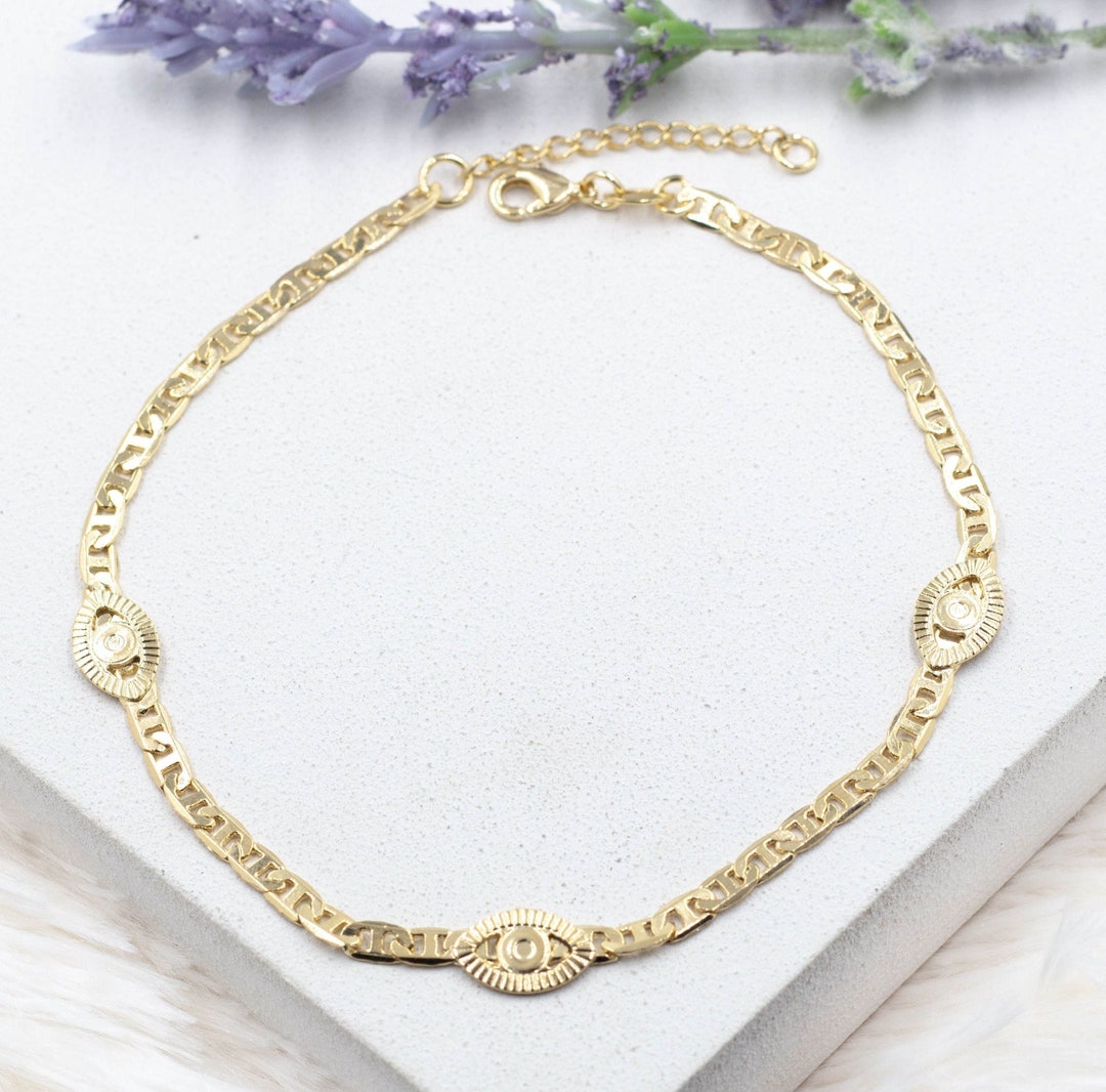 18k Gold Filled Evil Eye Mariner Chain Anklet - Etsy