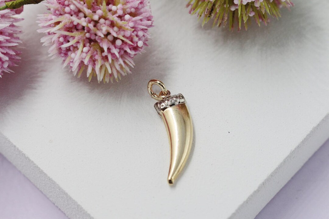 18K Gold Filled Silver Detail Tiger's Tooth Pendant - Etsy UK