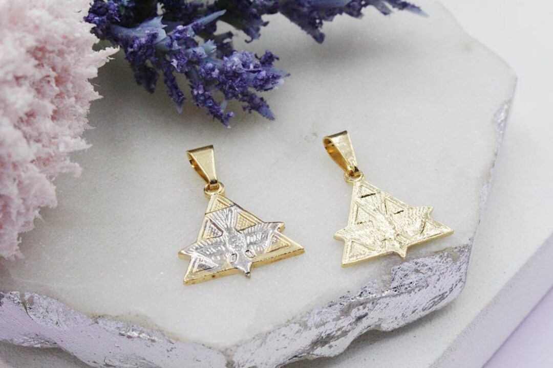 18K Gold Filled Minimal Holy Spirit Silver Dove Trinity Triangle Charm ...