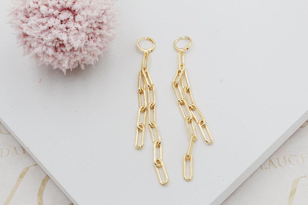 18K Gold Filled Double Paper Clip Links Drop Huggies Earrings - Etsy