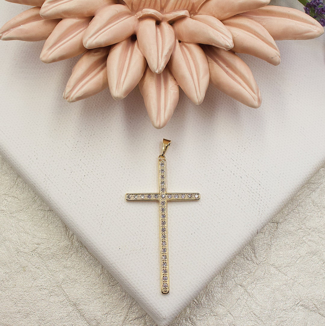 Pendant 18k Gold Filled "cross With Rhinestones" - Etsy