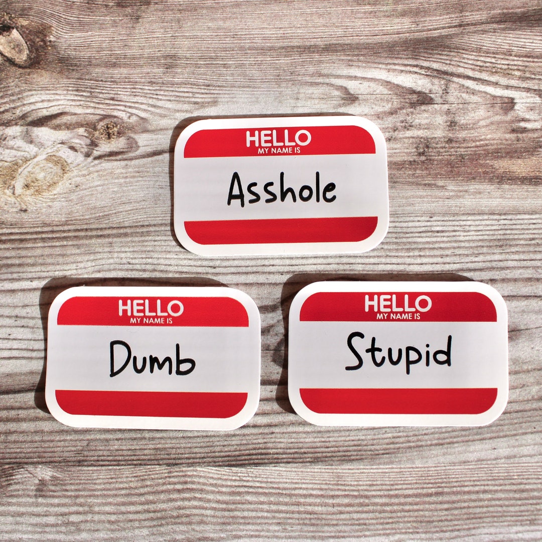 Sticker Rude Name Tag // Asshole, Dumb, Stupid Sticker // Glossy Joke ...
