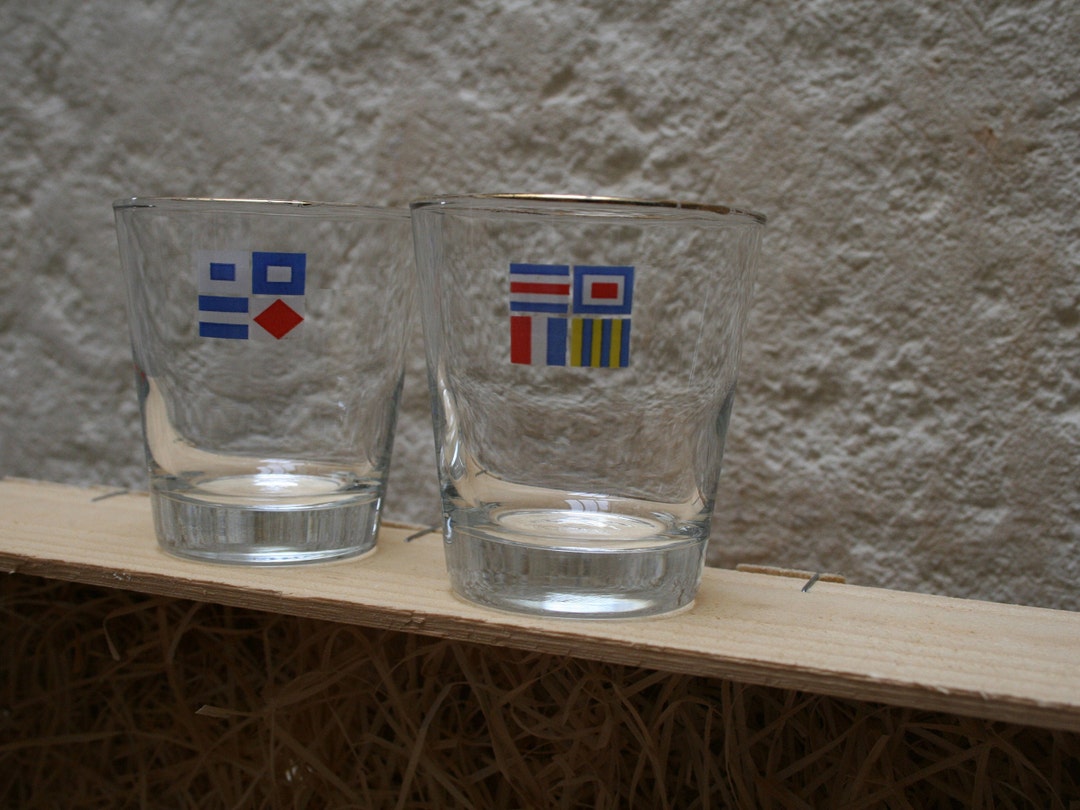 2 MOBIL Glasses With Flag Patterns / Advertising Glasses / Collector ...