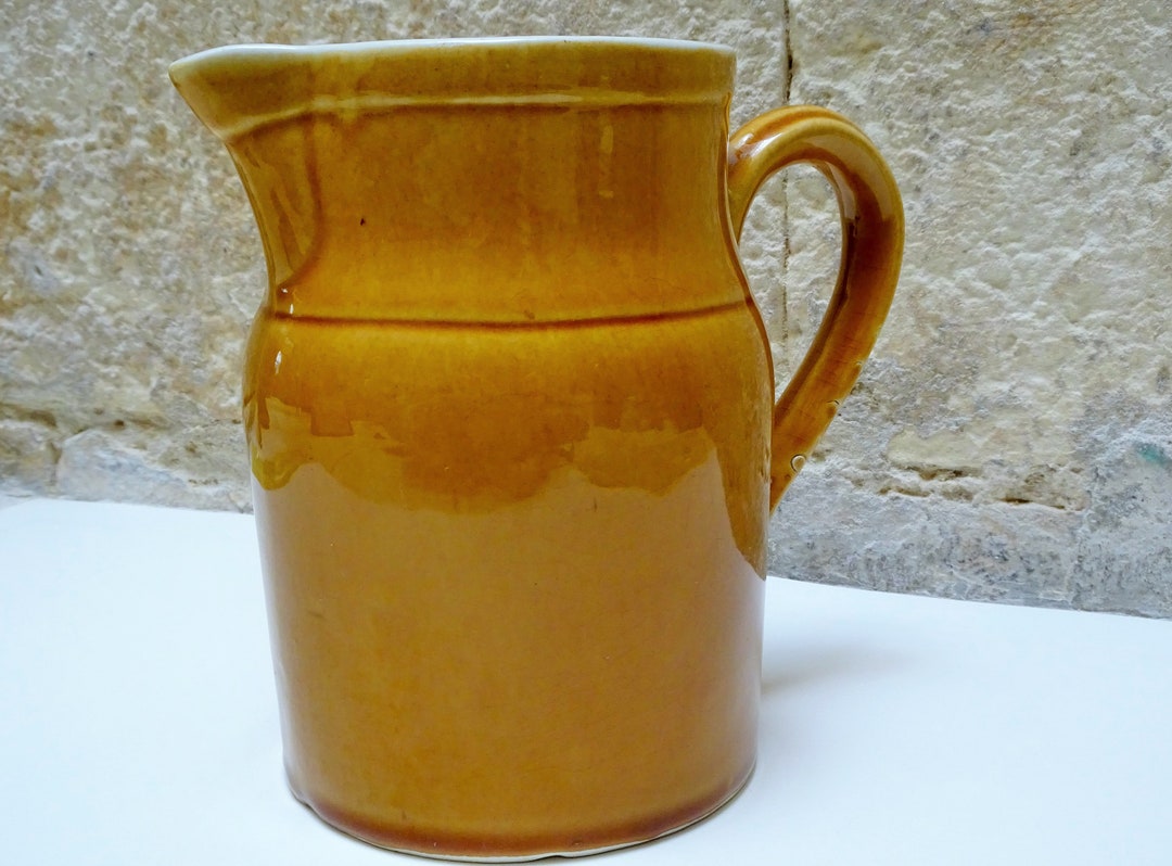 Stoneware-kilt Enameled Pitcher - Vintage 1 Liter Pitcher - Vintage Jug ...
