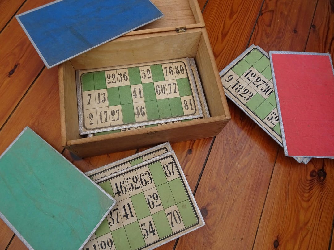 Antique French Bingo Game Box Antique Bingo Card Box Wooden Bingo Box ...