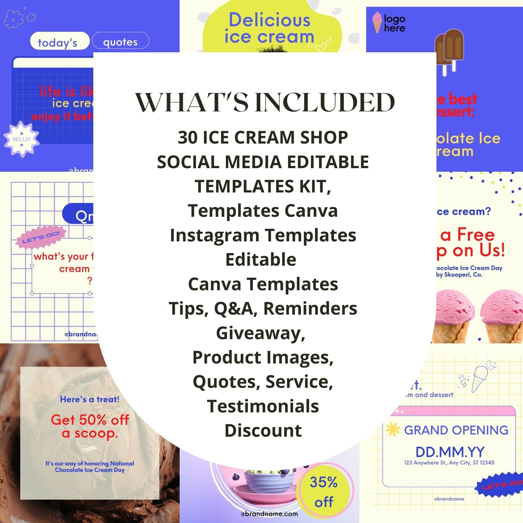 30 Ice Cream Shop Instagram Post Templates Ice Cream - Etsy Canada