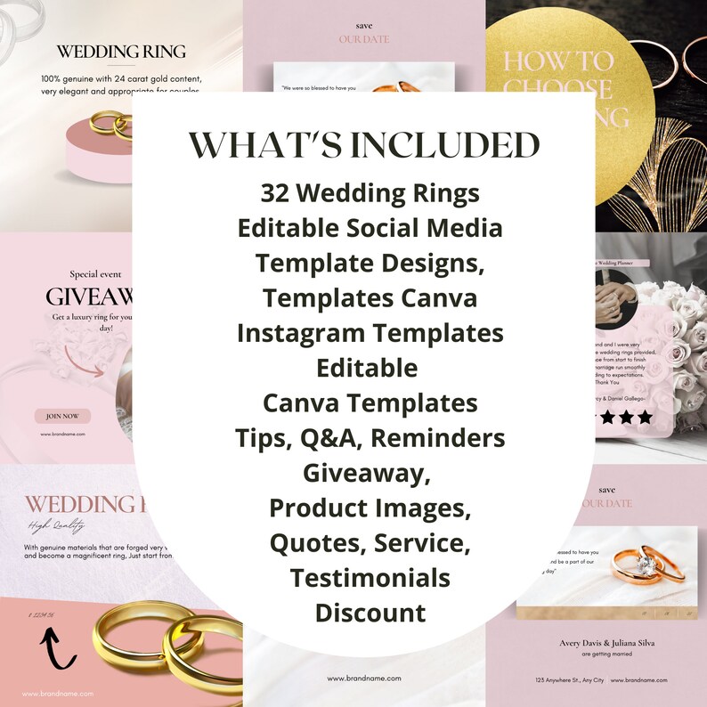 32 Wedding Rings Instagram Post Templates Wedding Planners - Etsy