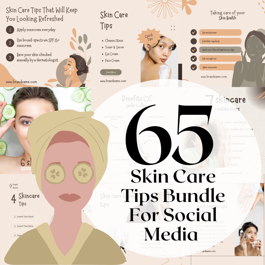 65 Skin Care Tips Editable Social Media Templates Bundle Beauty Brand ...