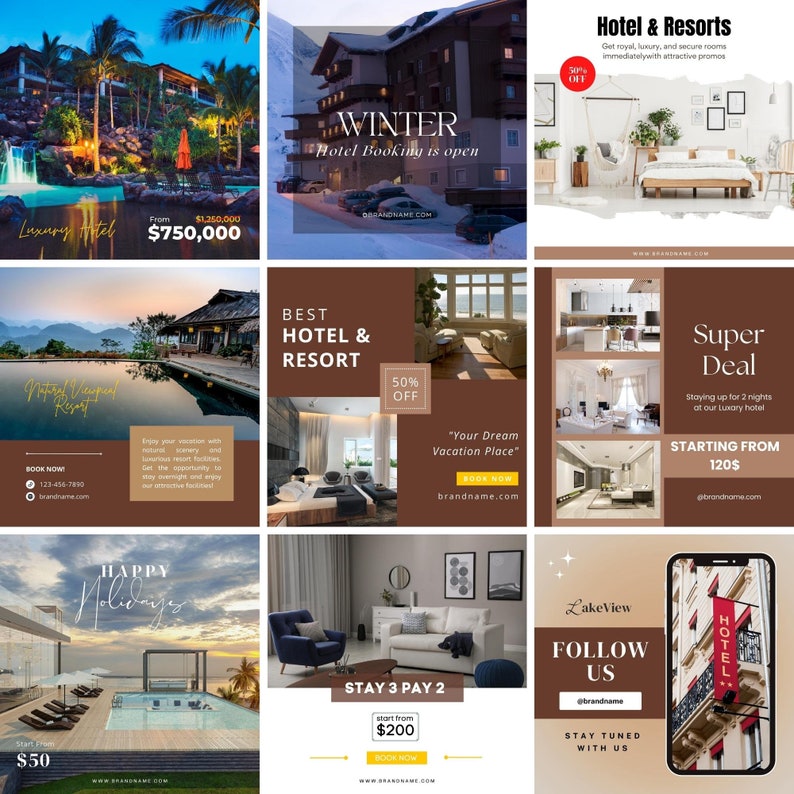 30 Hotel Booking Agency Instagram Post Canva Templates Hotel Owners - Etsy