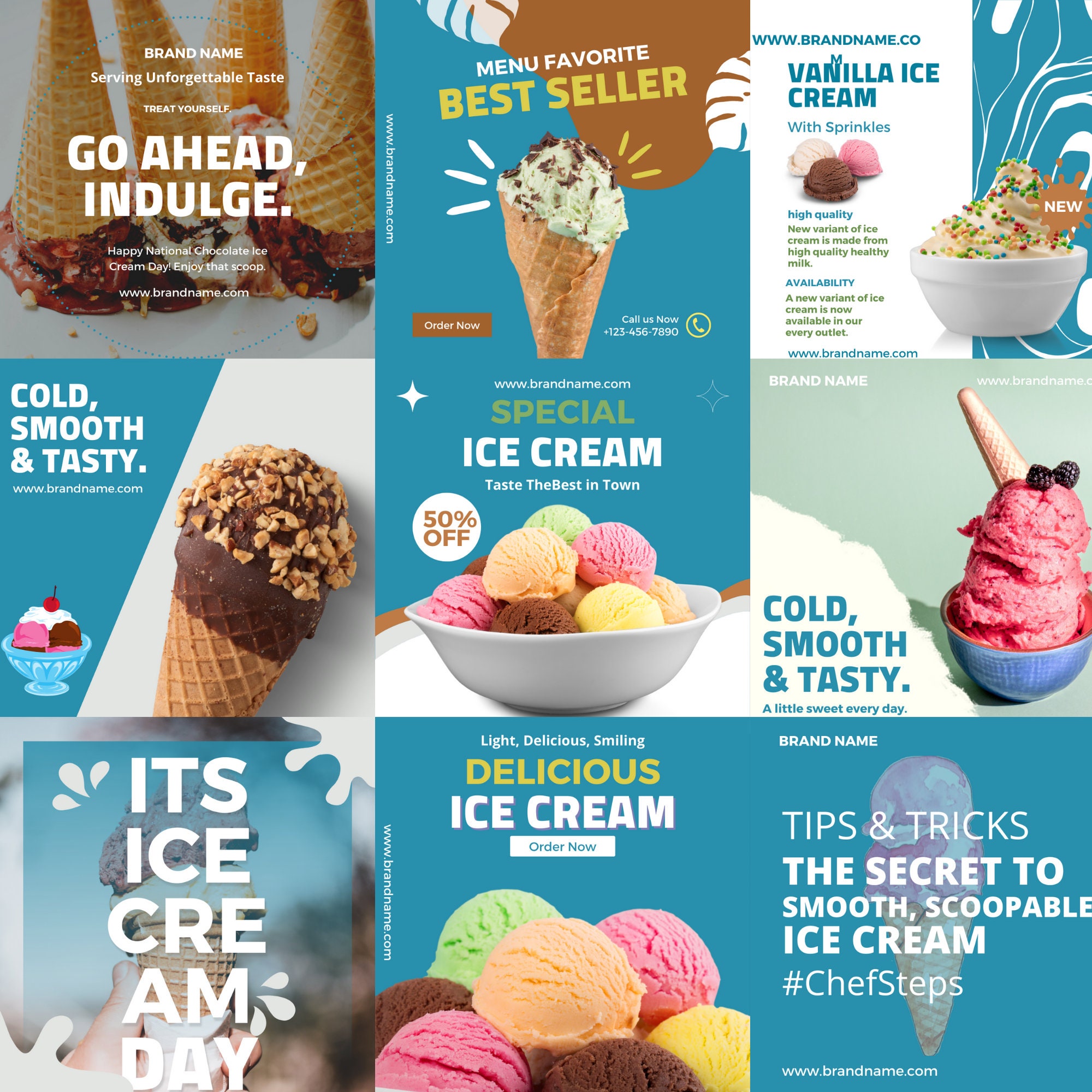 30 Ice Cream Business Instagram Post Templates Ice Cream Lovers - Etsy