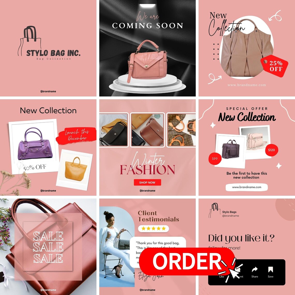 30 Bag Shop Social Media Content Template Instagram Feed Social Media ...