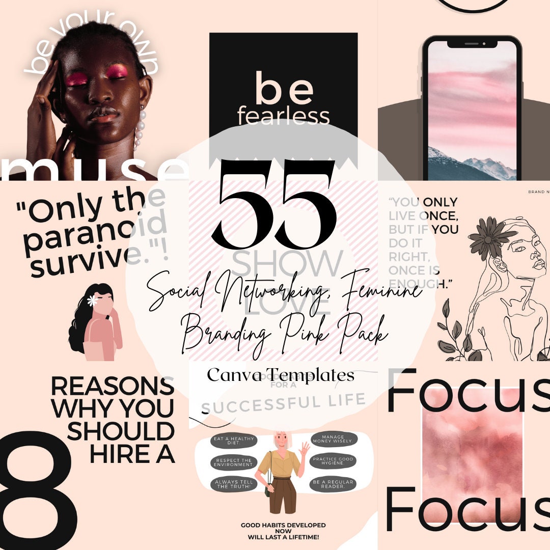55 Social Networking Feminine Branding Pink Creative Bloggers - Etsy