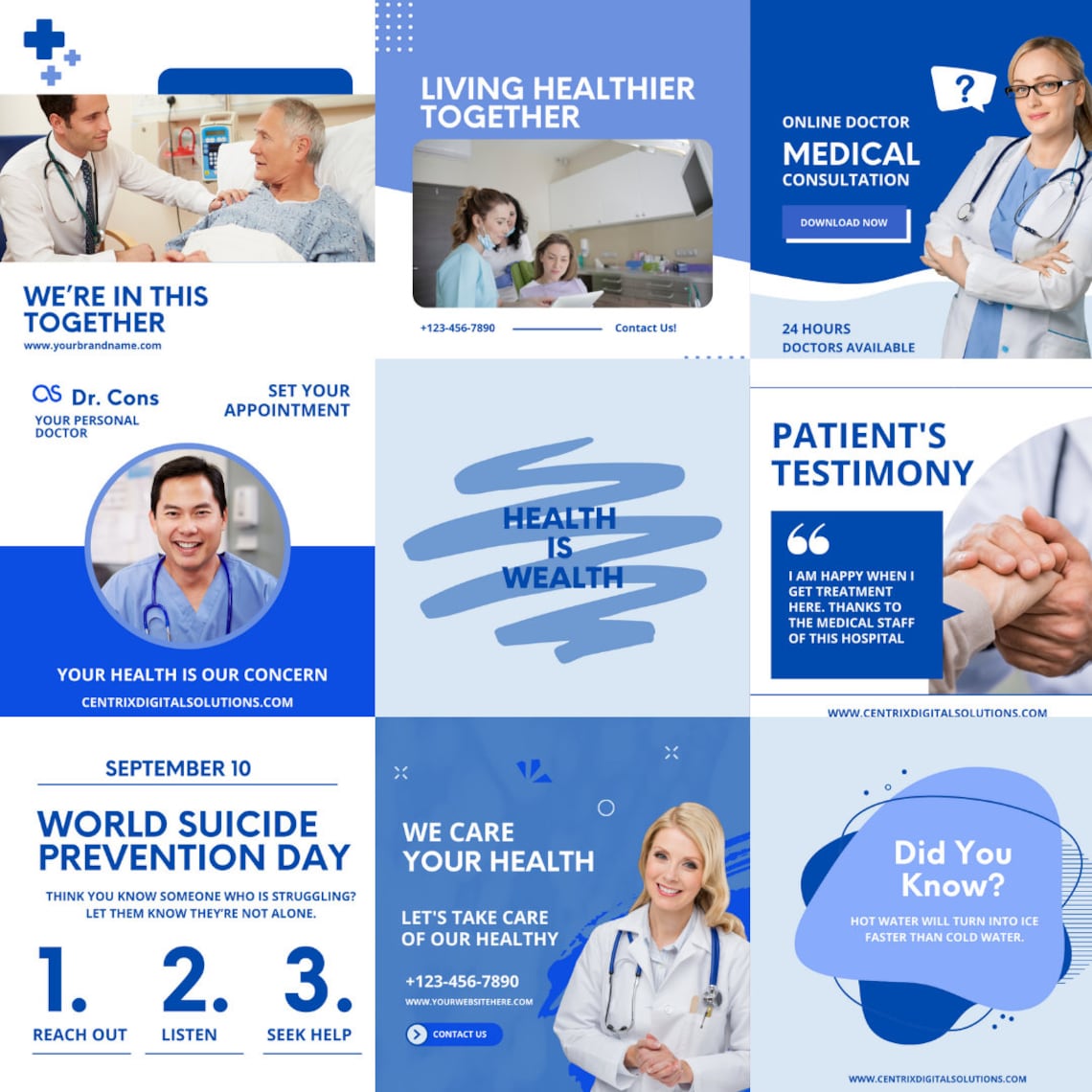 24 Medical Clinic & Hospital Instagram Post Template, Canva Template ...
