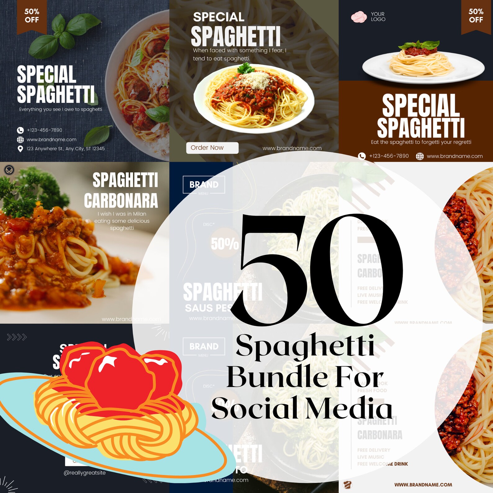 50 Spaghetti Editable Social Media Templates Chef Kitchen - Etsy