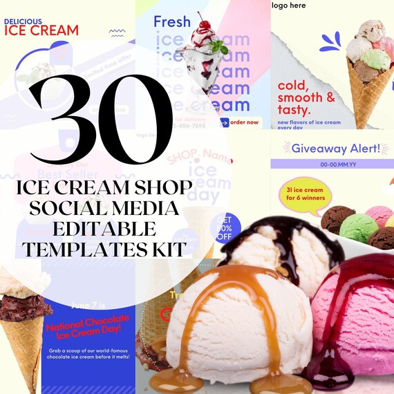 30 Ice Cream Shop Instagram Post Templates Gelato Ice Cream | Etsy