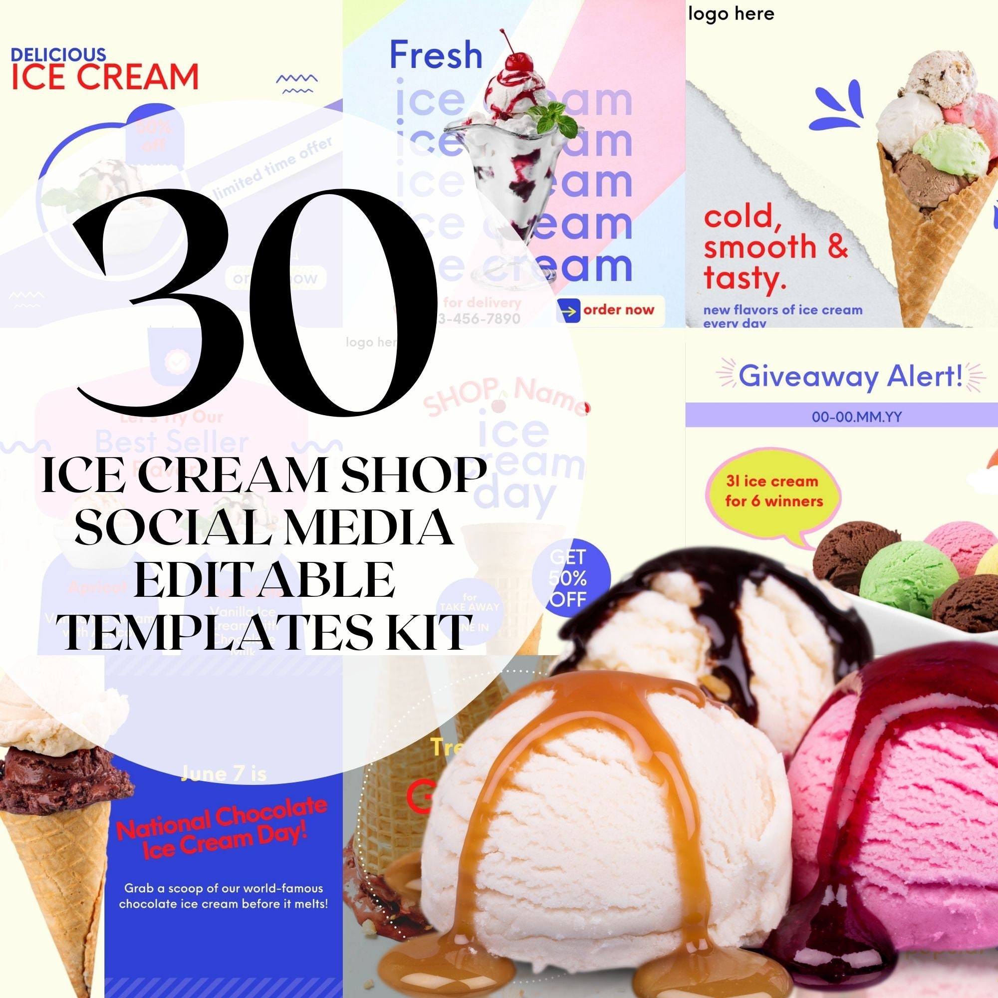 30 Ice Cream Shop Instagram Post Templates Ice Cream - Etsy