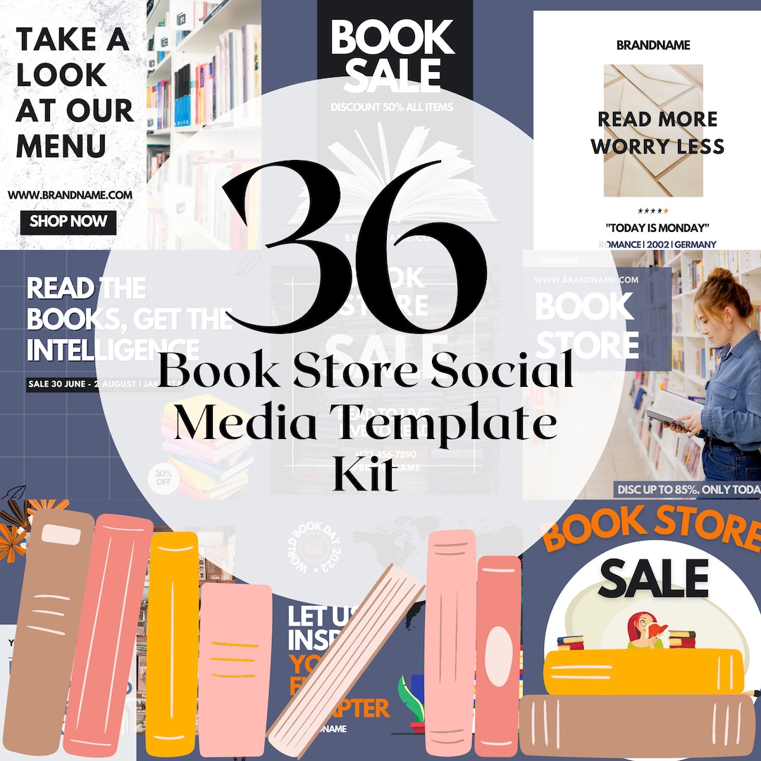36 Book Store Instagram Post Template Kit for Showcasing Skills Writers ...