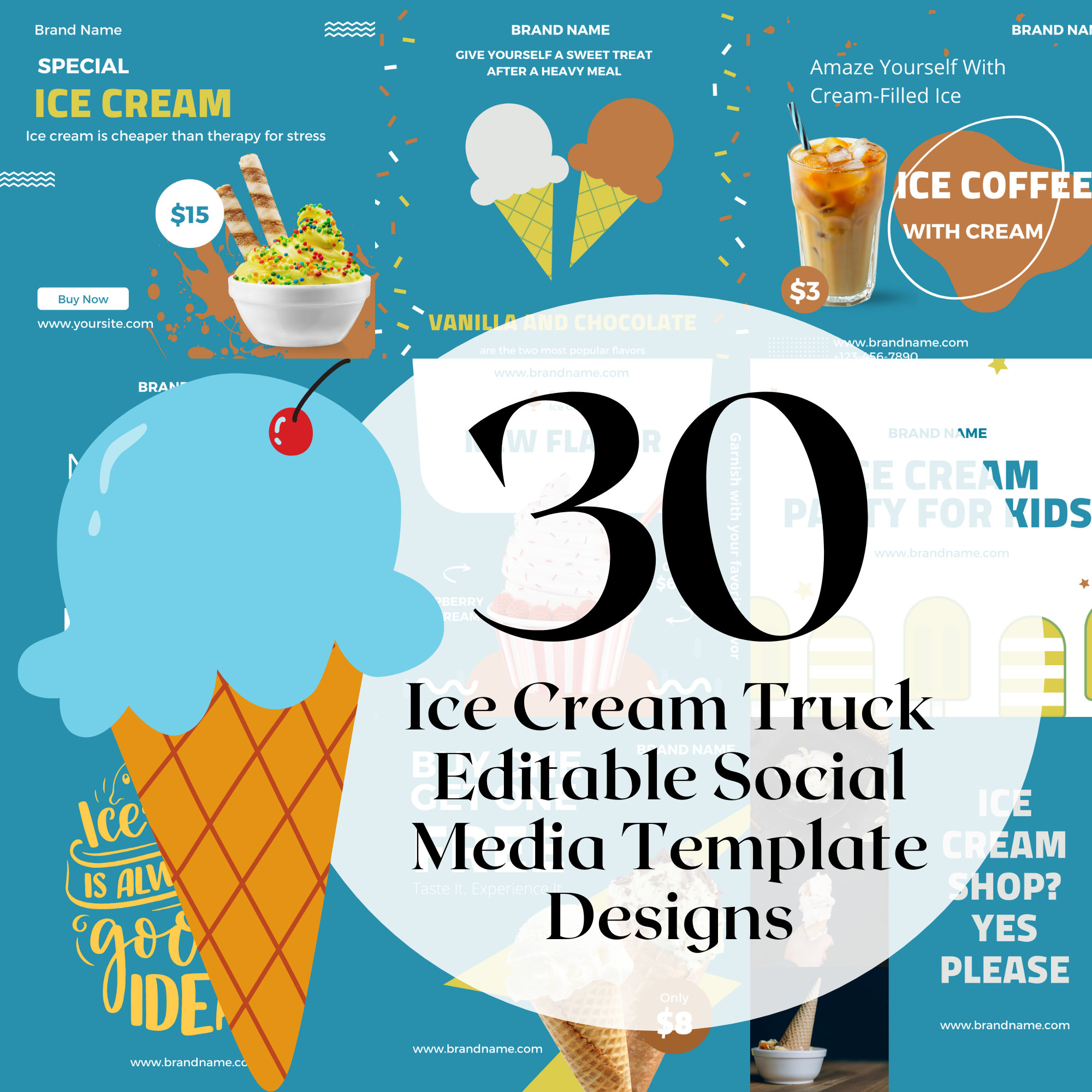 30 Ice Cream Business Instagram Post Templates Ice Cream Lovers - Etsy