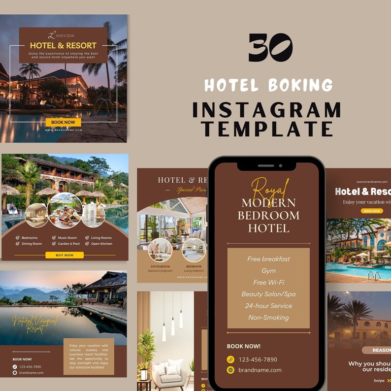 30 Hotel Booking Agency Instagram Post Canva Templates Hotel Owners - Etsy