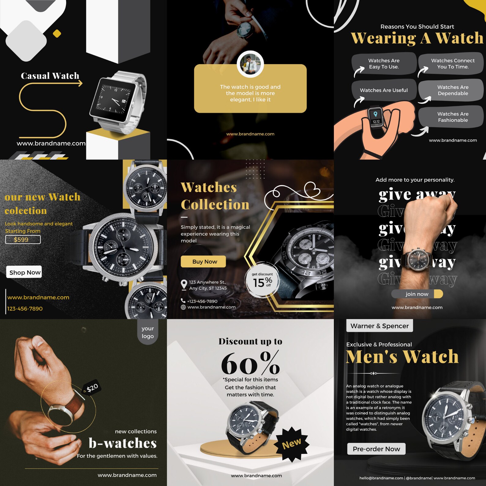 45 Men Watches Editable Instagram Post Canva Templates Watch Reatailers ...