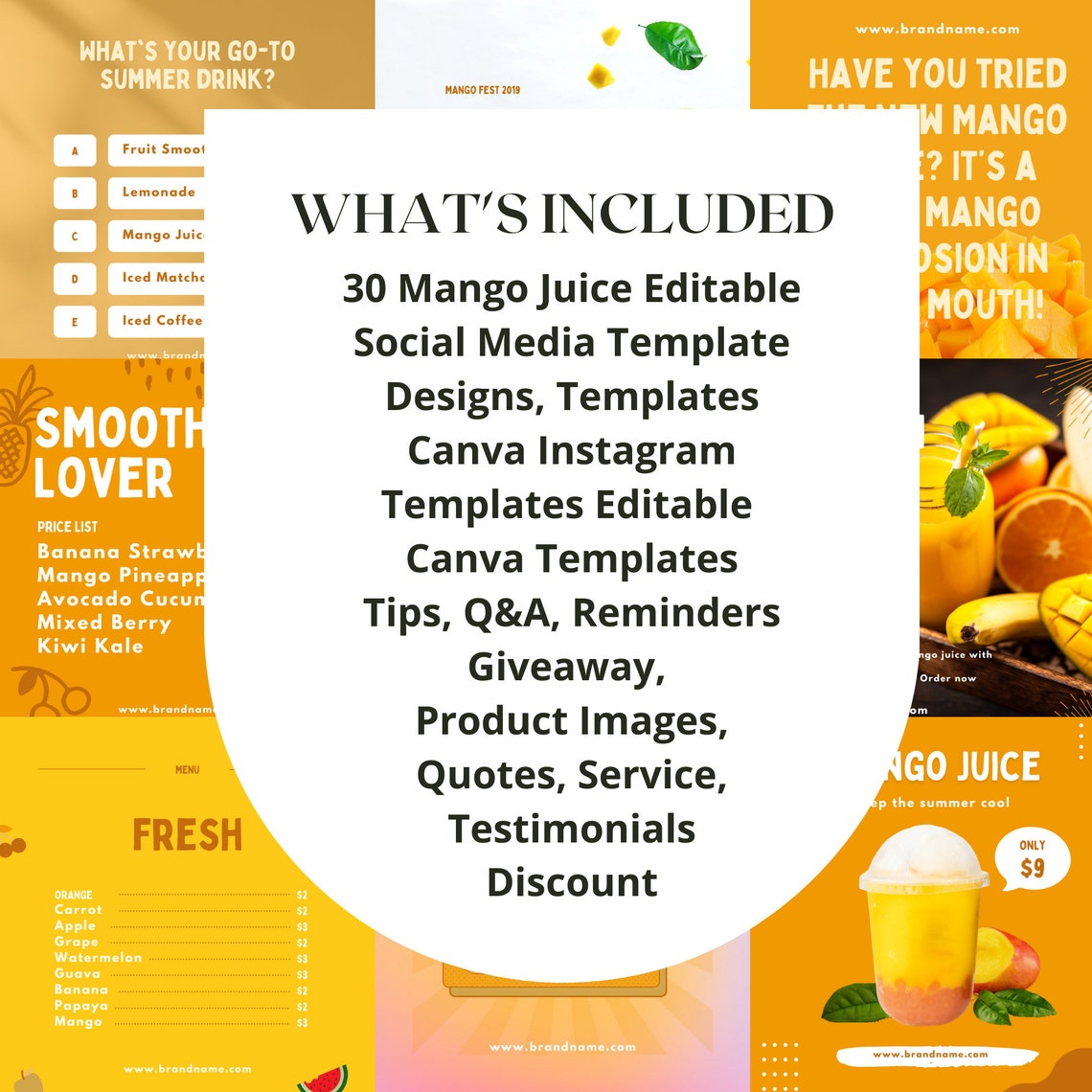 30 Mango Juice Shop Instagram Post Templates Editable Canva Templates ...