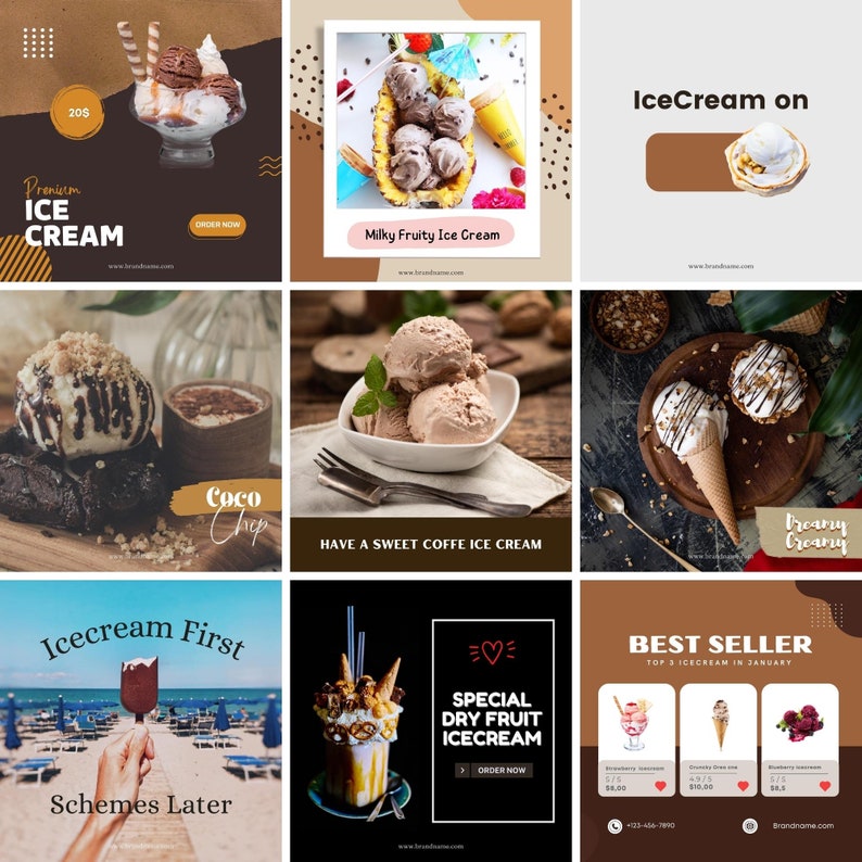 30 Ice Cream Shop Instagram Post Canva Templates Ice Cream Lovers - Etsy