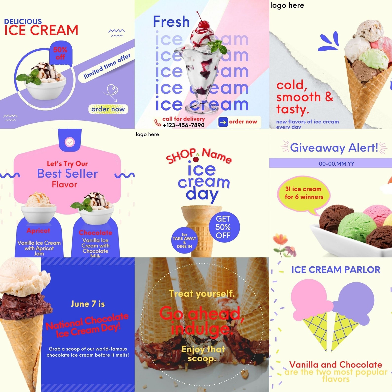 30 Ice Cream Shop Instagram Post Templates Ice Cream - Etsy Canada