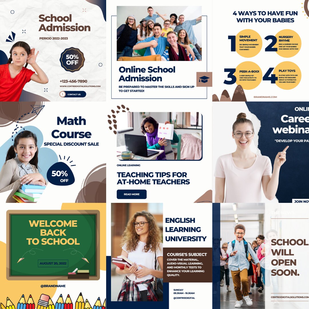 45 Education Social Media Kit, School Templates, Back to School, Canva ...
