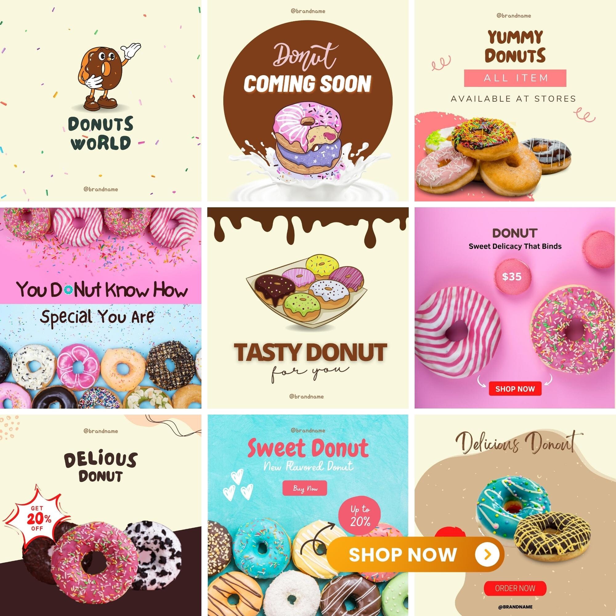30 Donut Shop Instagram Post Templates for Bakery Small Shop Coffee ...