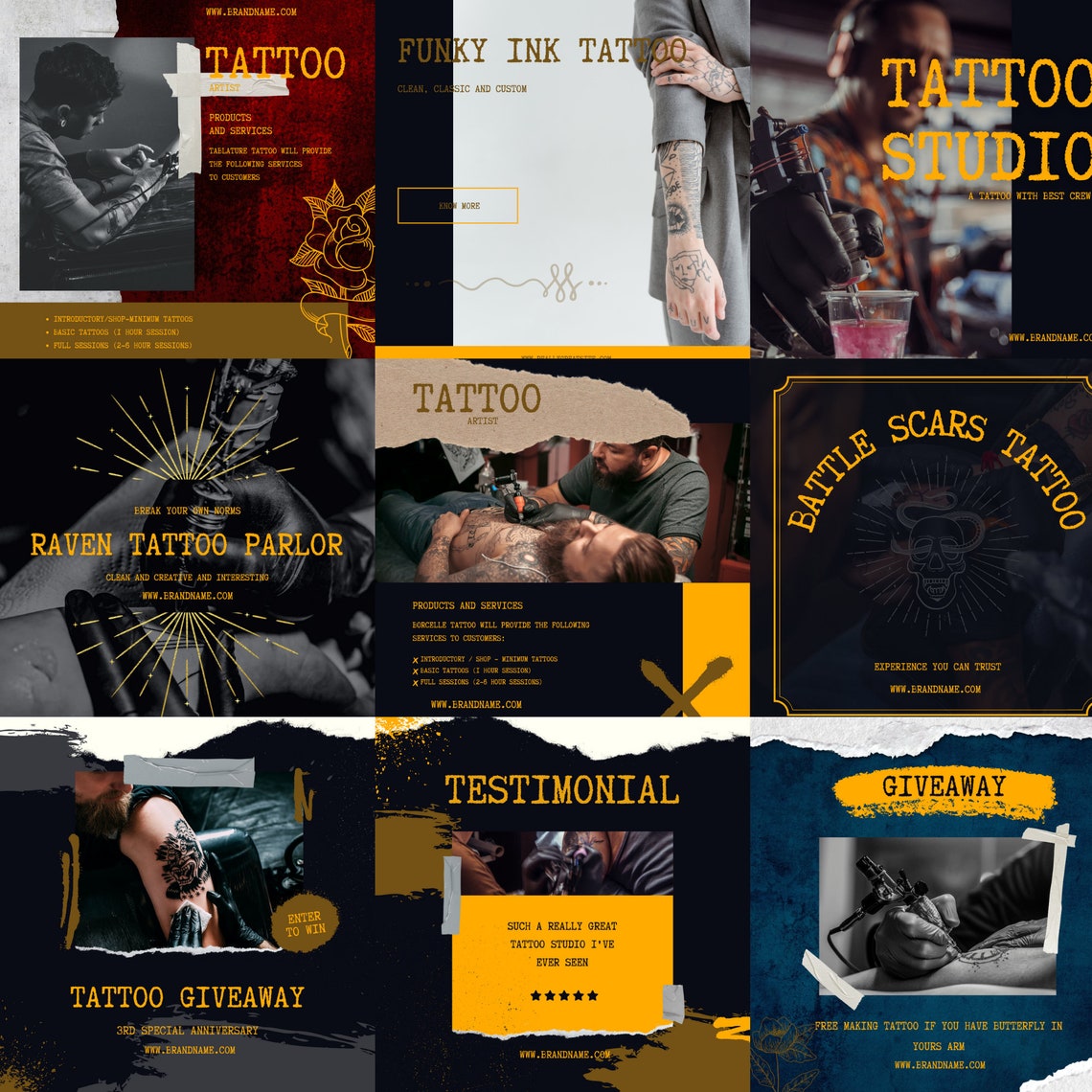 25 Tattoo Studio Editable Instagram Post Template Tattoo Studio - Etsy